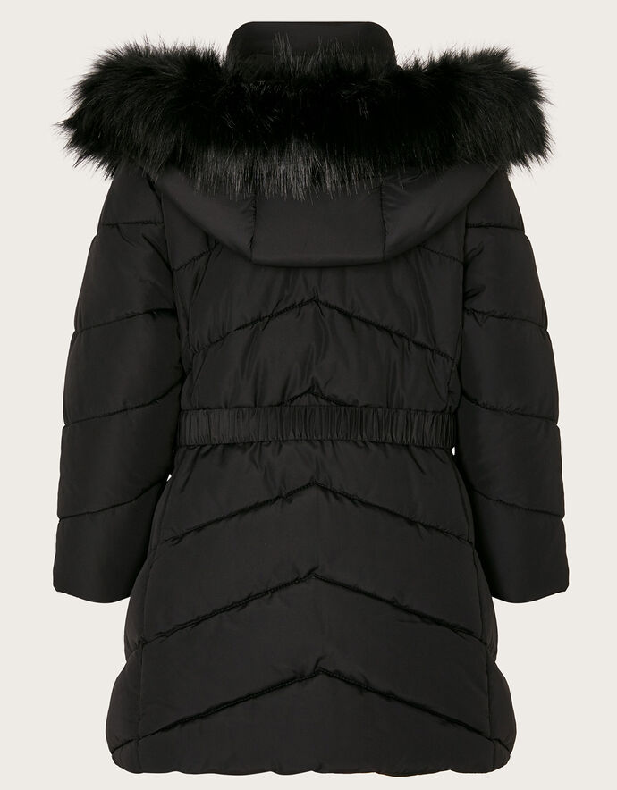 Belted Faux Fur Hooded Coat Black | Girls' Coats & Jackets | Monsoon UK.
