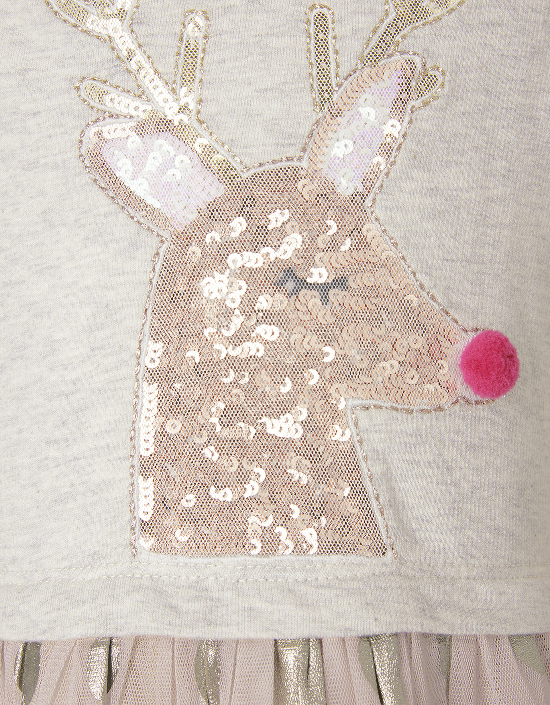 XMAS Baby Sequin Reindeer Disco Dress Pink