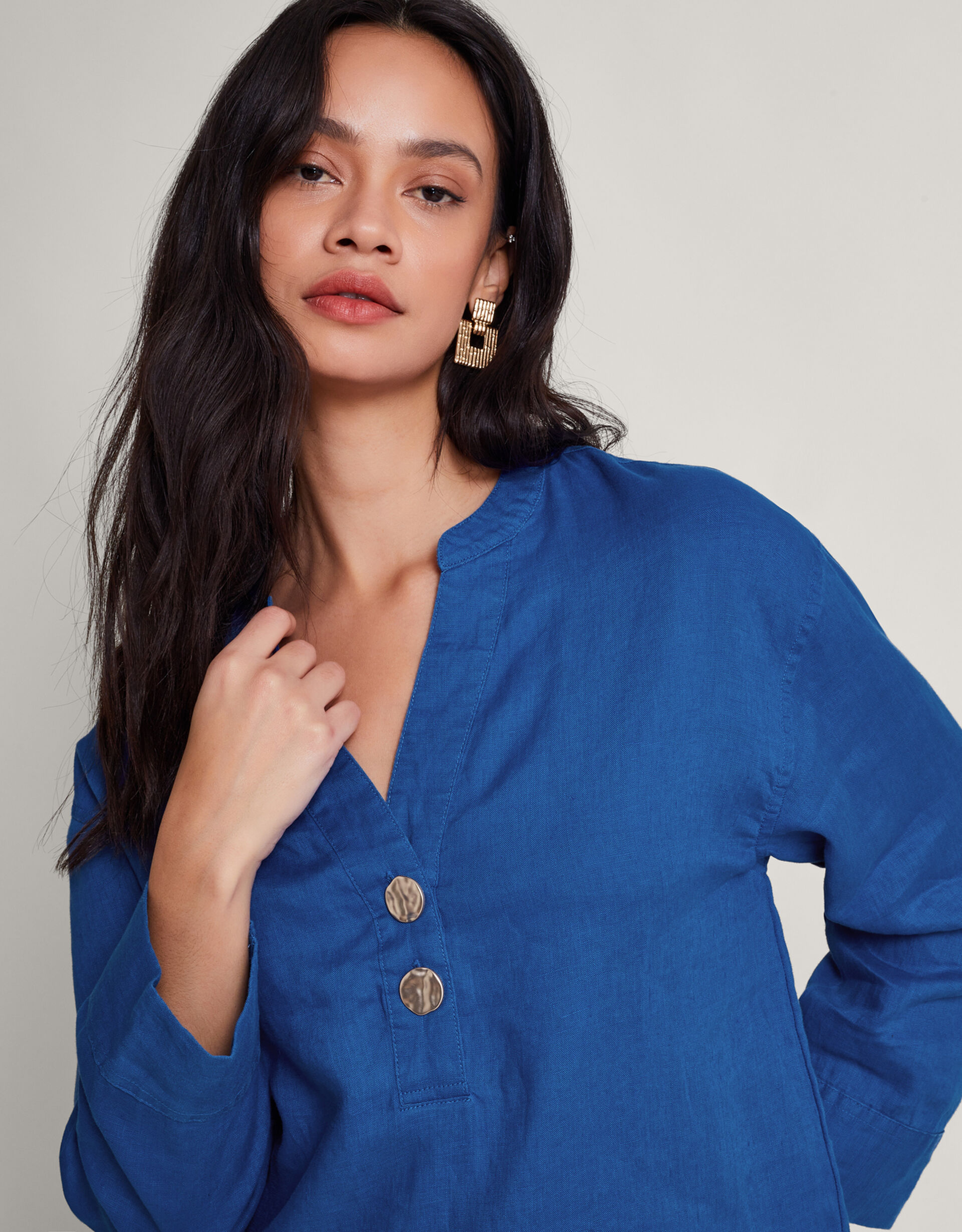 Camille Button Linen Top Blue | Tops & T-shirts | Monsoon UK.