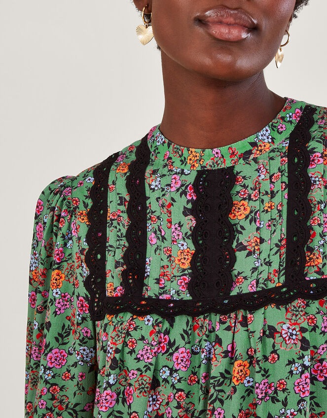 Floral Lace Trim Top Green