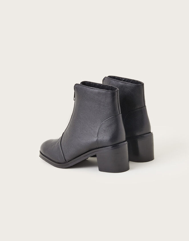 Zip Front Chunky Leather Boots Black