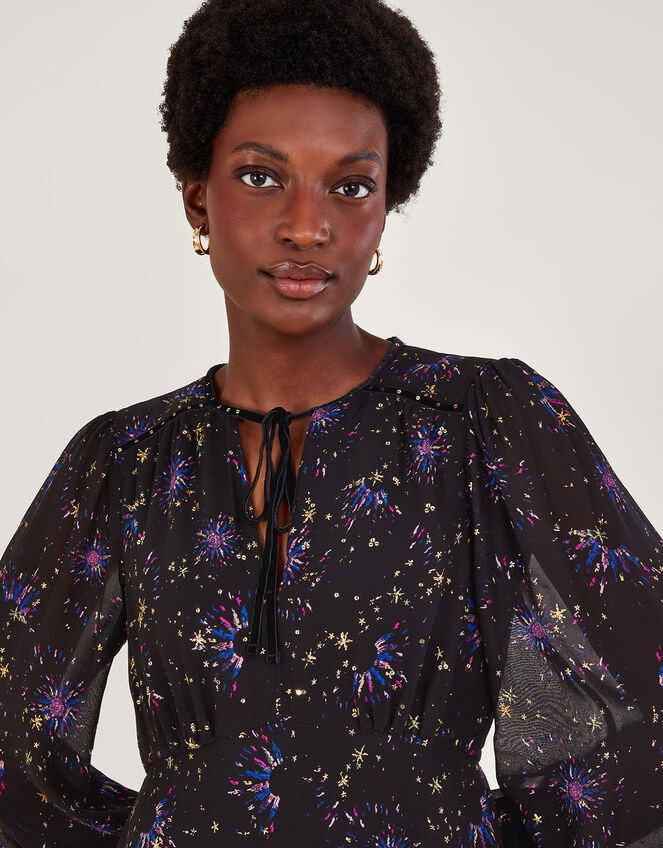 Felicia Printed Long Sleeve Mini Dress Blue