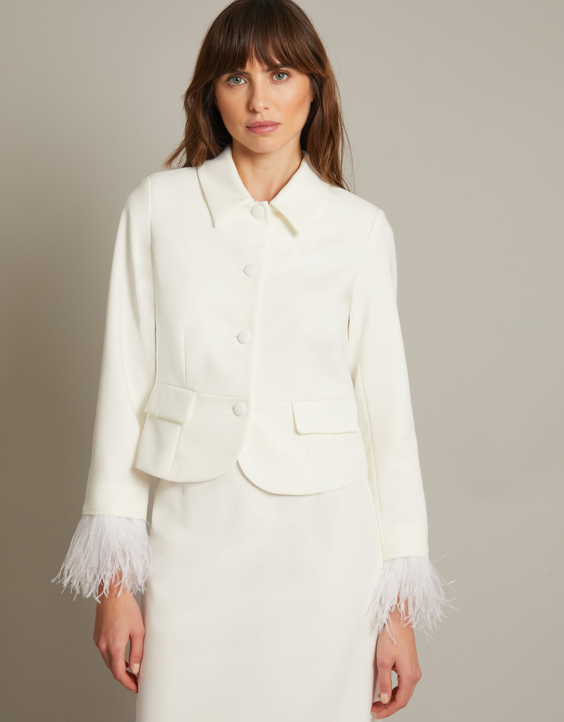 Luisa Feather Cuff Wedding Jacket Ivory | Women's Jackets | Monsoon UK.