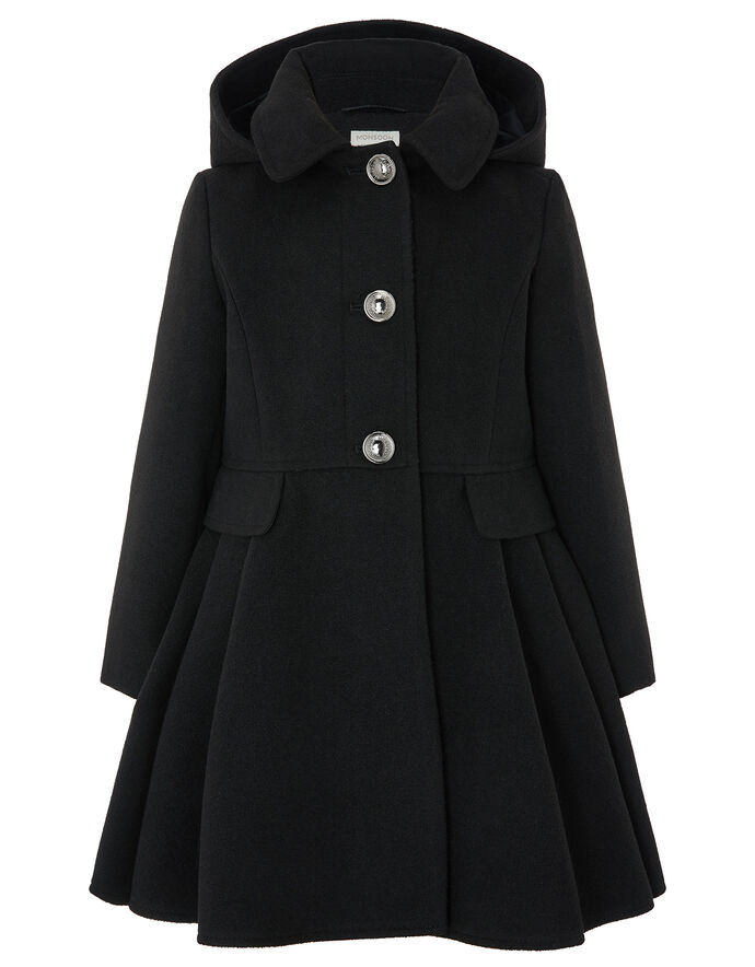 Skirted Coat with Hood Black