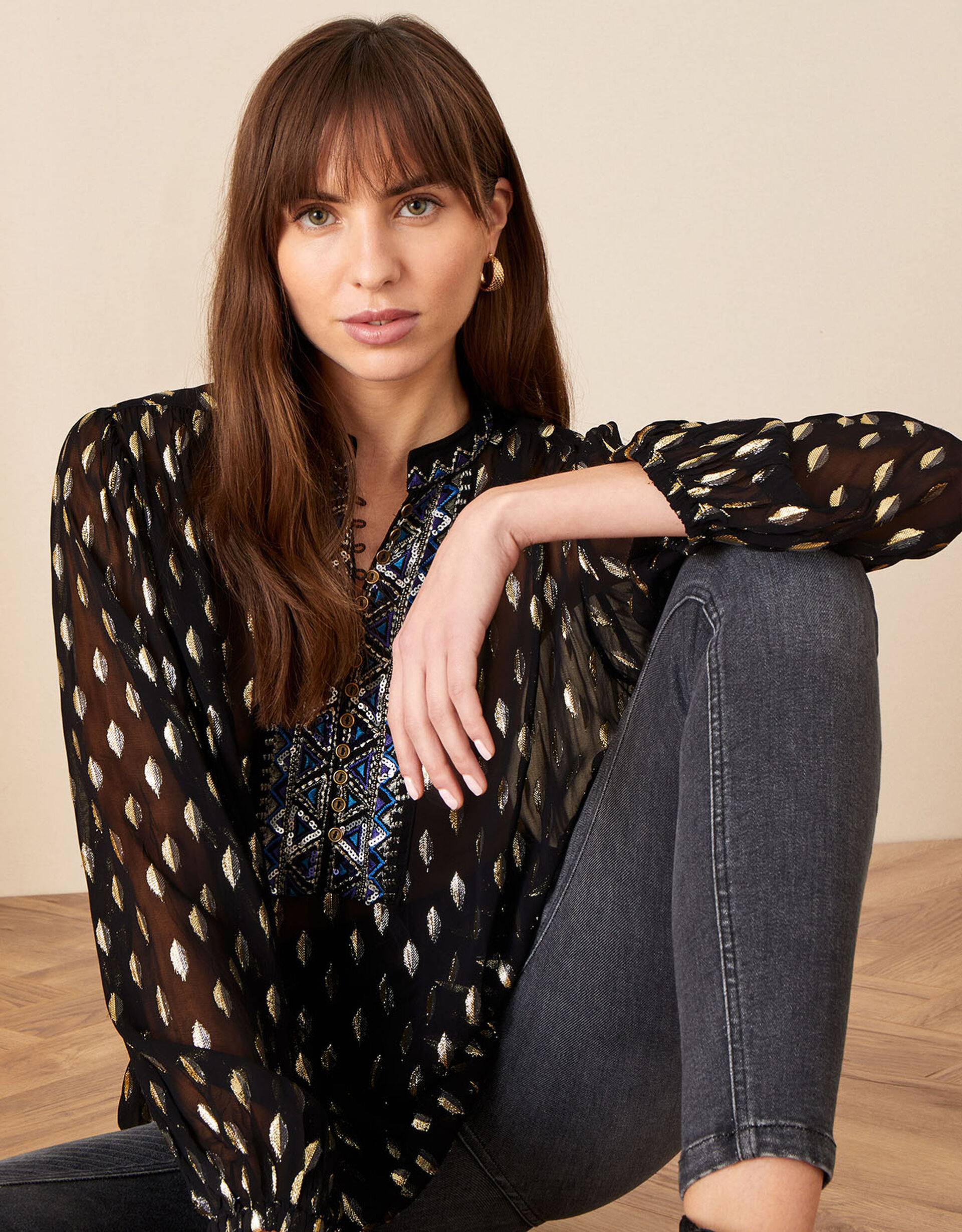 Gemma Embroidered Metallic Top Black | Monsoon UK Navigation Catalog ...