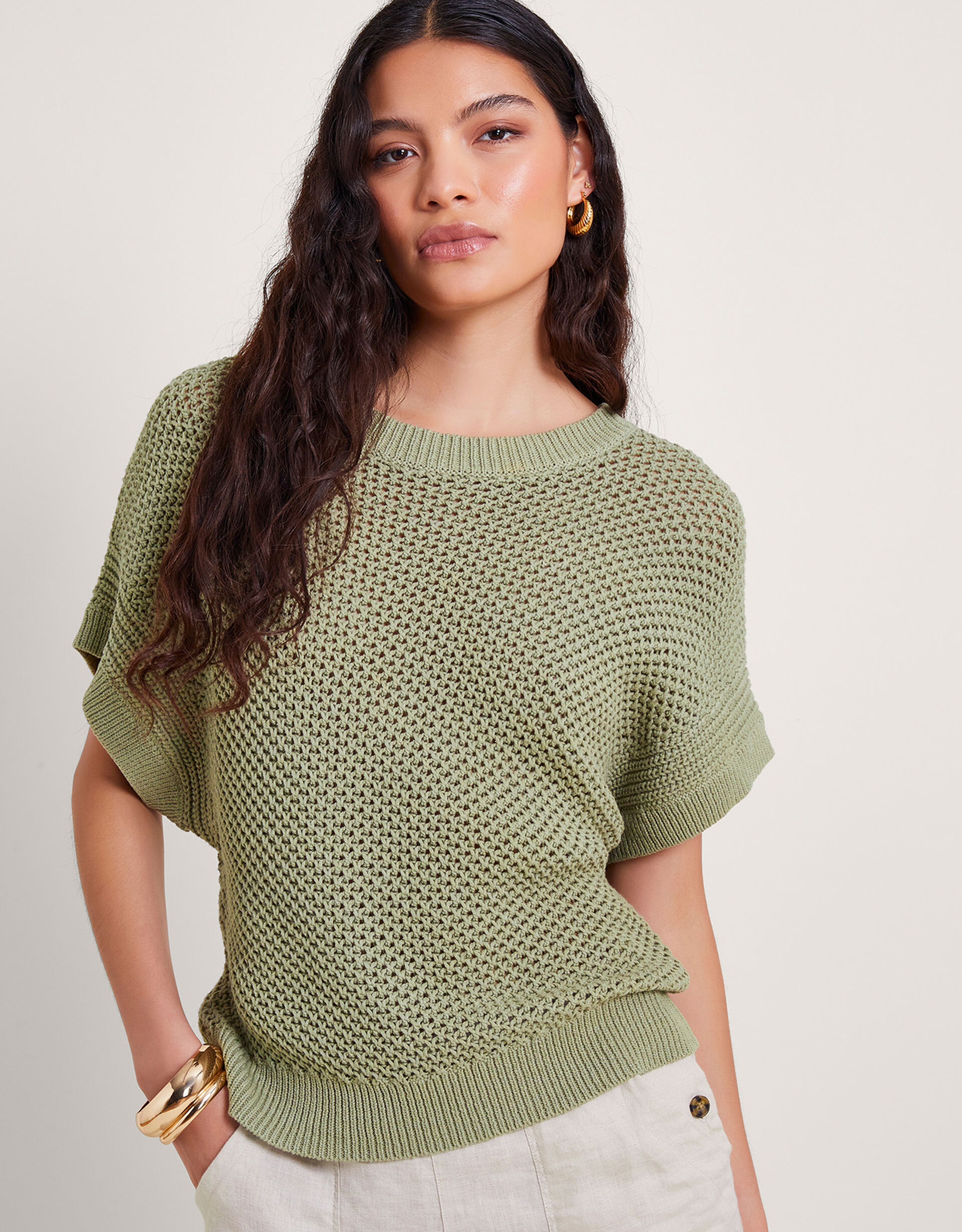Sia Short Sleeve Jumper Green | Jumpers | Monsoon UK.