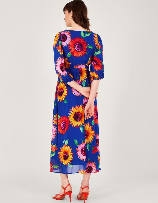 Francesca Floral Print Wrap Dress in Sustainable Viscose Blue | Evening ...