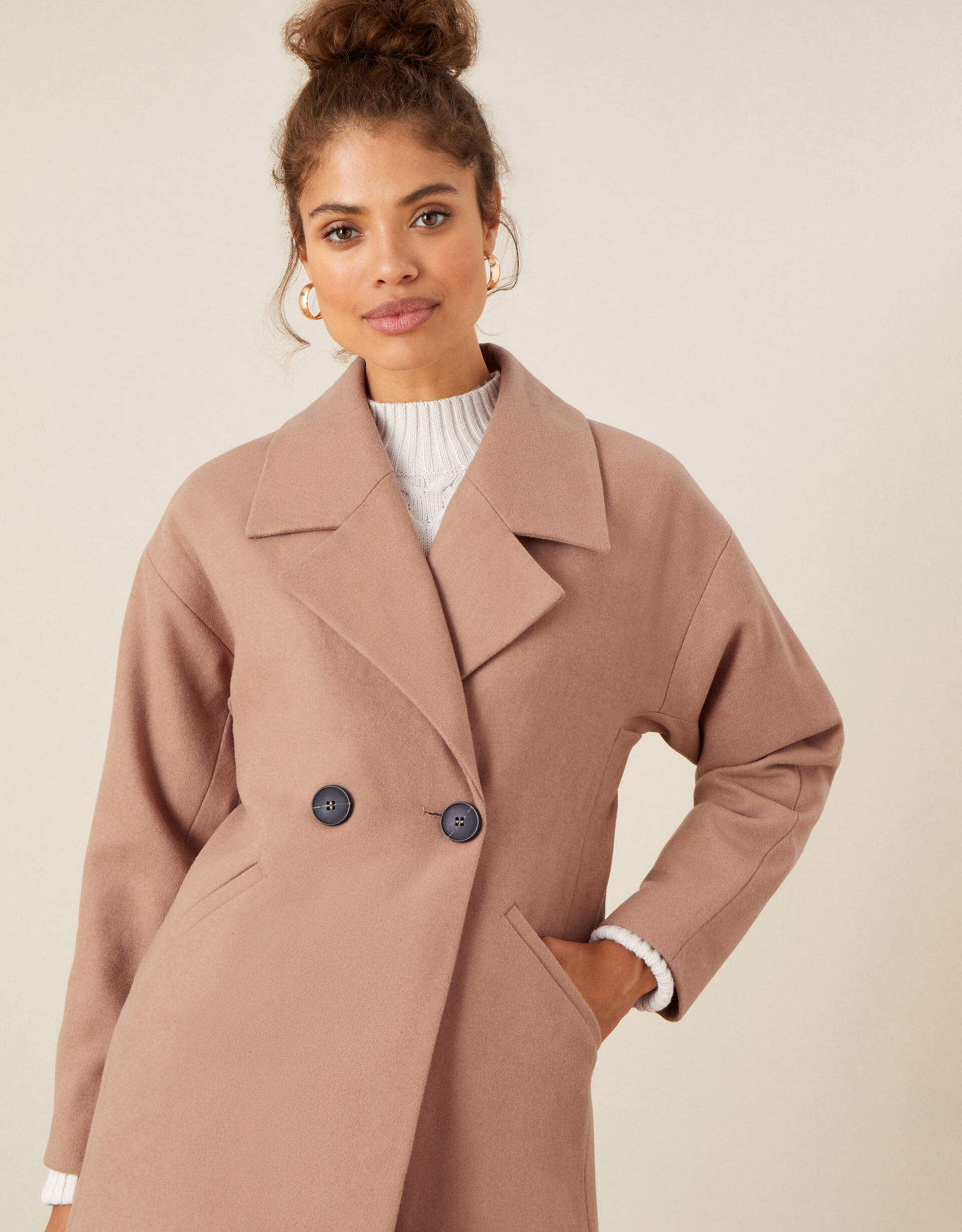 Lilian Longline Coat in Wool Blend Camel | Women's Coats | Monsoon UK.