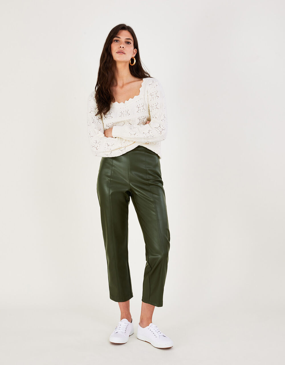 Square Neck Cotton Pointelle Jumper Ivory | Knitwear | Monsoon UK.