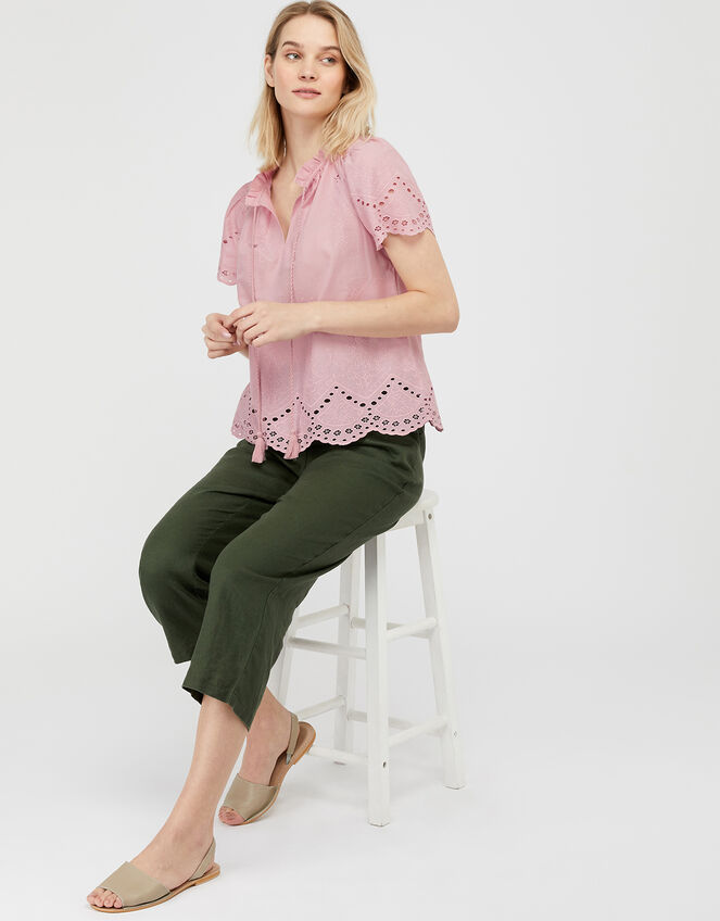 Suzie Schiffli Top in Organic Cotton Pink | Tops & T-shirts | Monsoon UK.