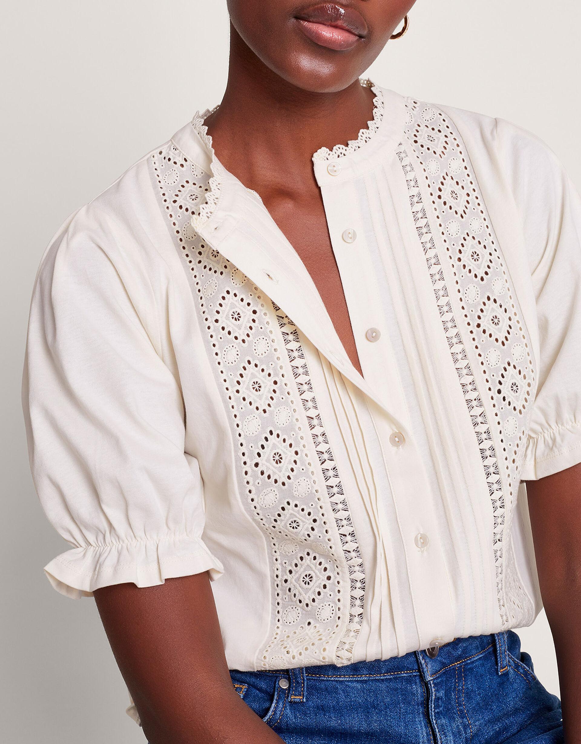 Livvy Lace Trim Top Ivory | Tops & T-shirts | Monsoon UK.