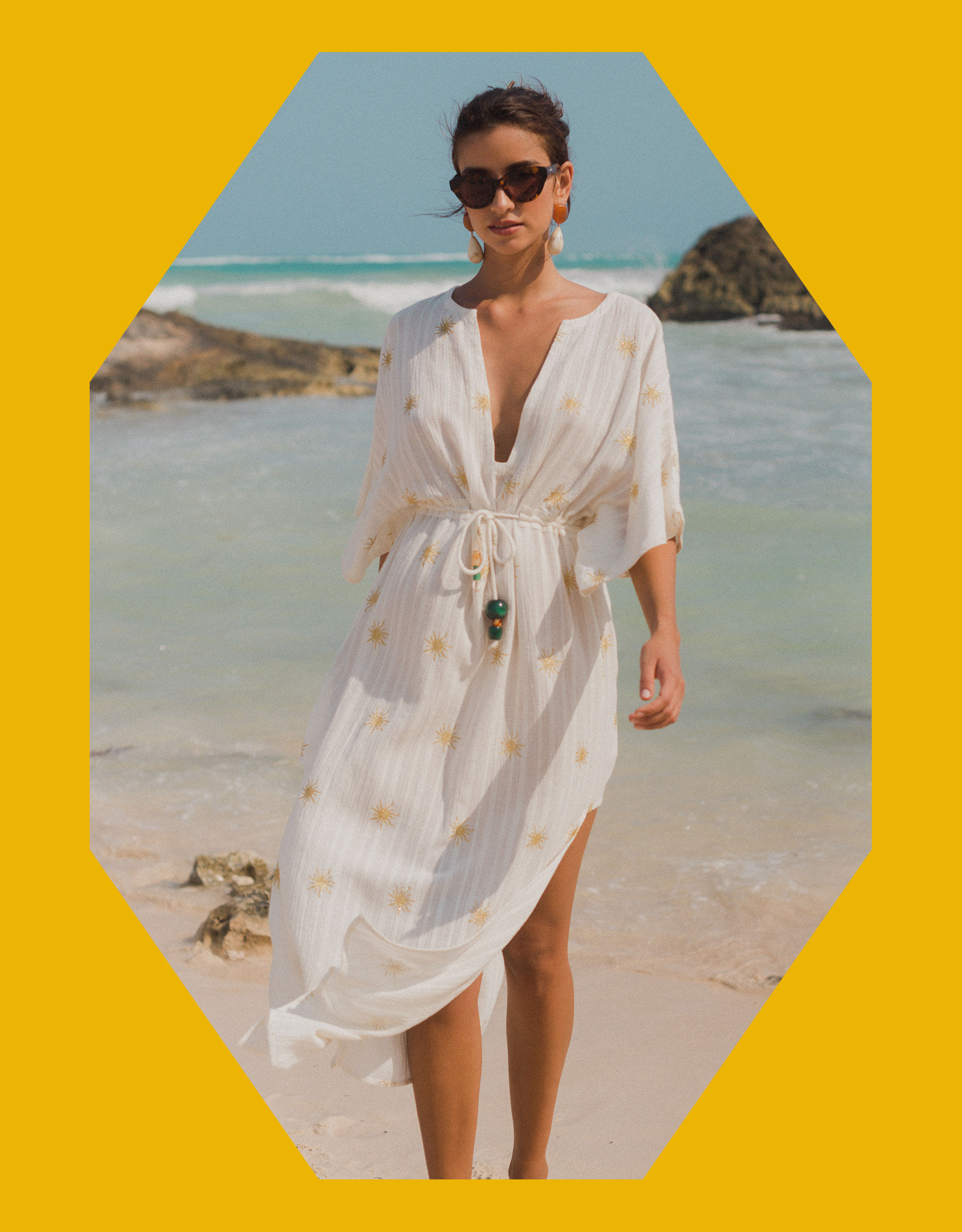 Sundress Addy Sun Print Kaftan White