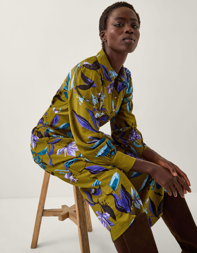 Sonya Floral Print Midi Dress Green
