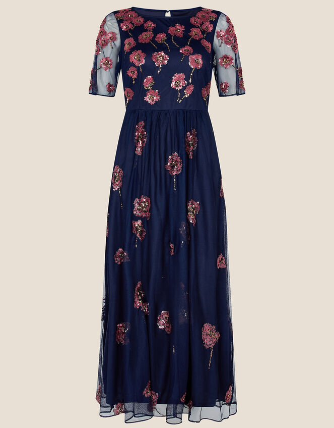 Ruby Embellished Midi Dress in Recycled Polyester Blue