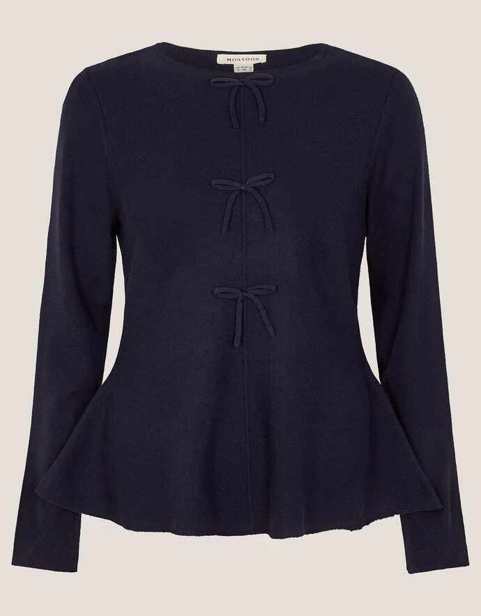 Paula Peplum Bow Jumper Blue | Jumpers | Monsoon UK.