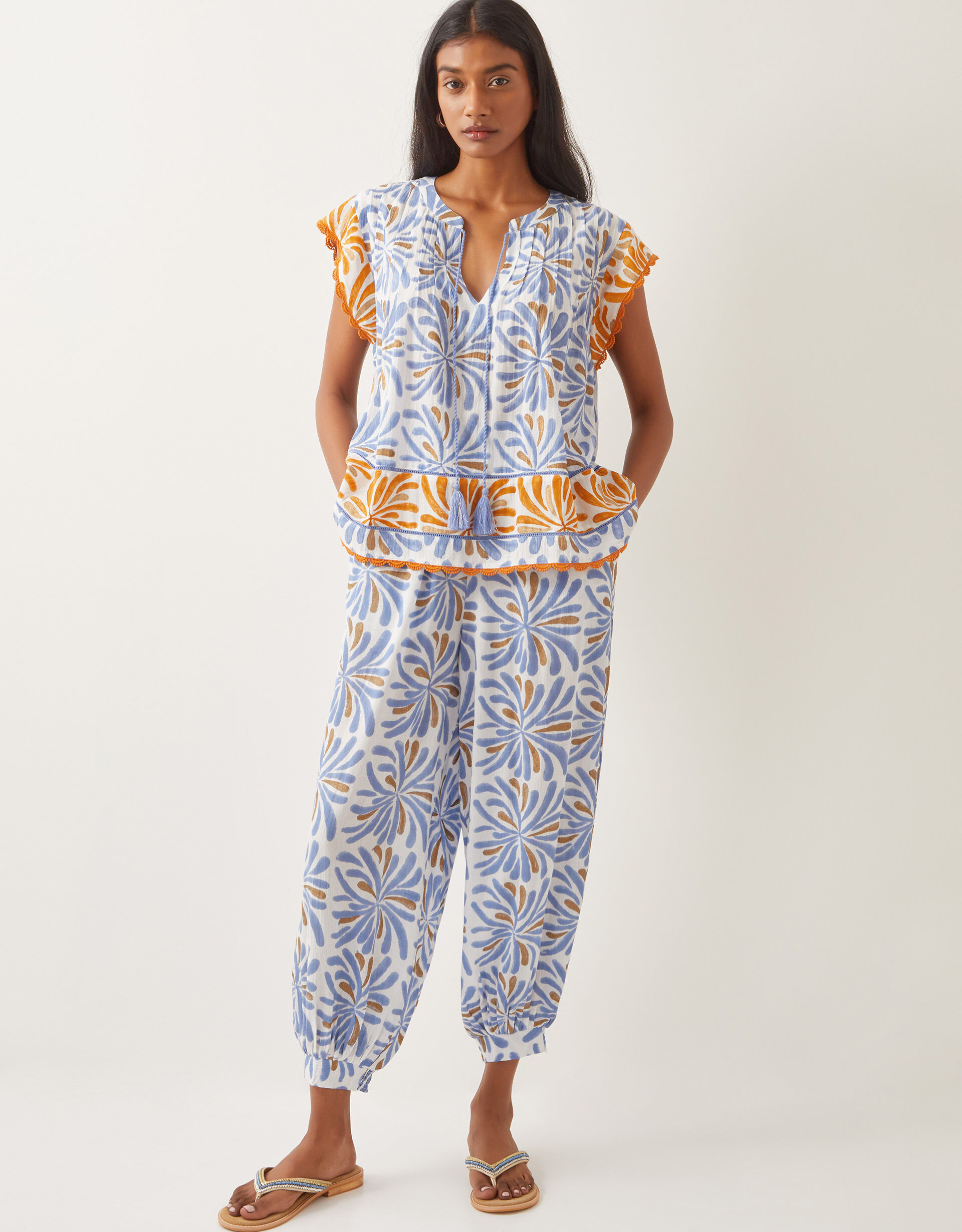 Cece Woodblock Print Harem Trousers Blue | Beachwear & Swimwear ...