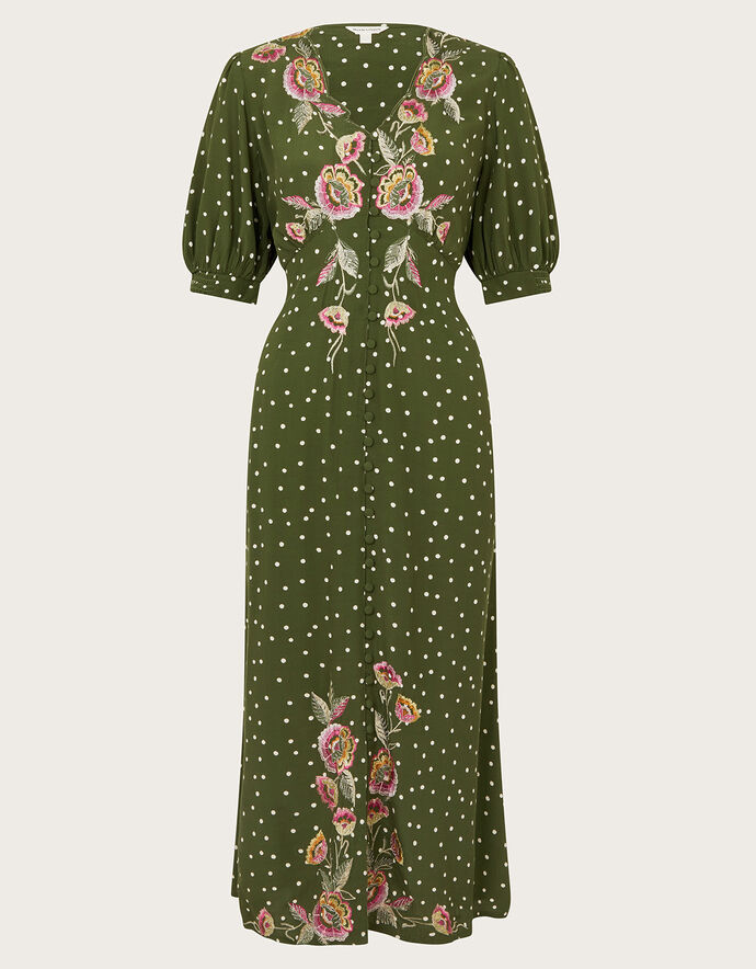 Myla Embroidered Tea Dress Green | Day Dresses | Monsoon UK.
