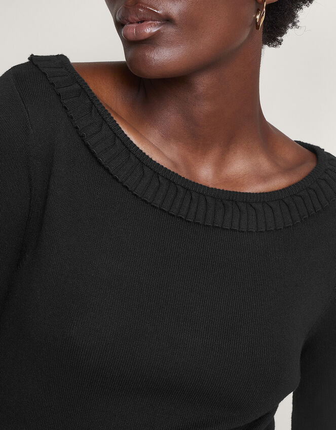 Pleat Trim Slash Neck Midi Dress with LENZING™ ECOVERO™ Black | Day ...