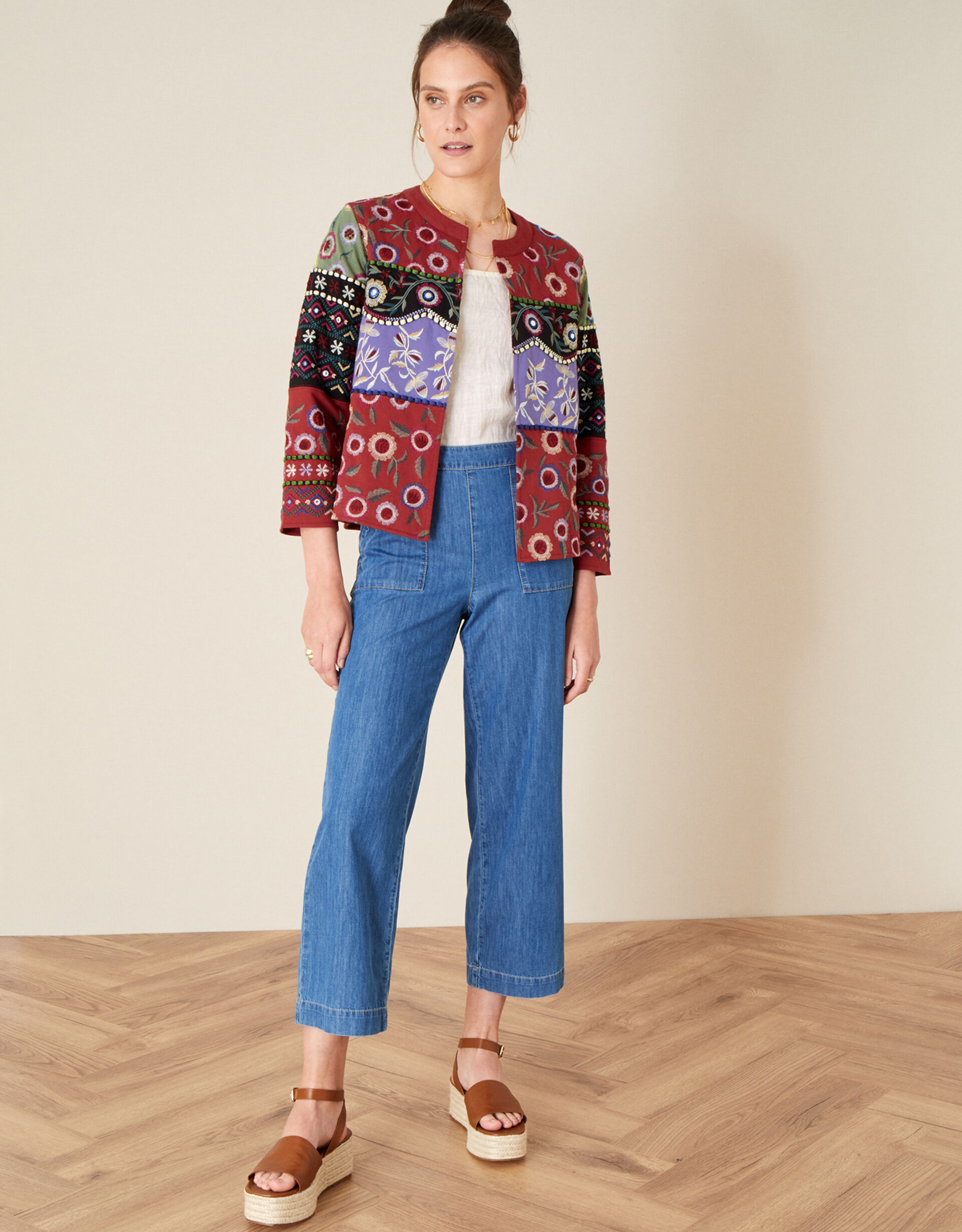 Embroidered Patchwork Jacket Red | Women's Jackets | Monsoon UK.