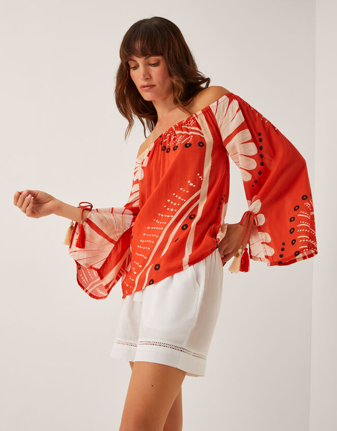 Nara Print Bardot Top Orange | Tops & T-shirts | Monsoon UK.