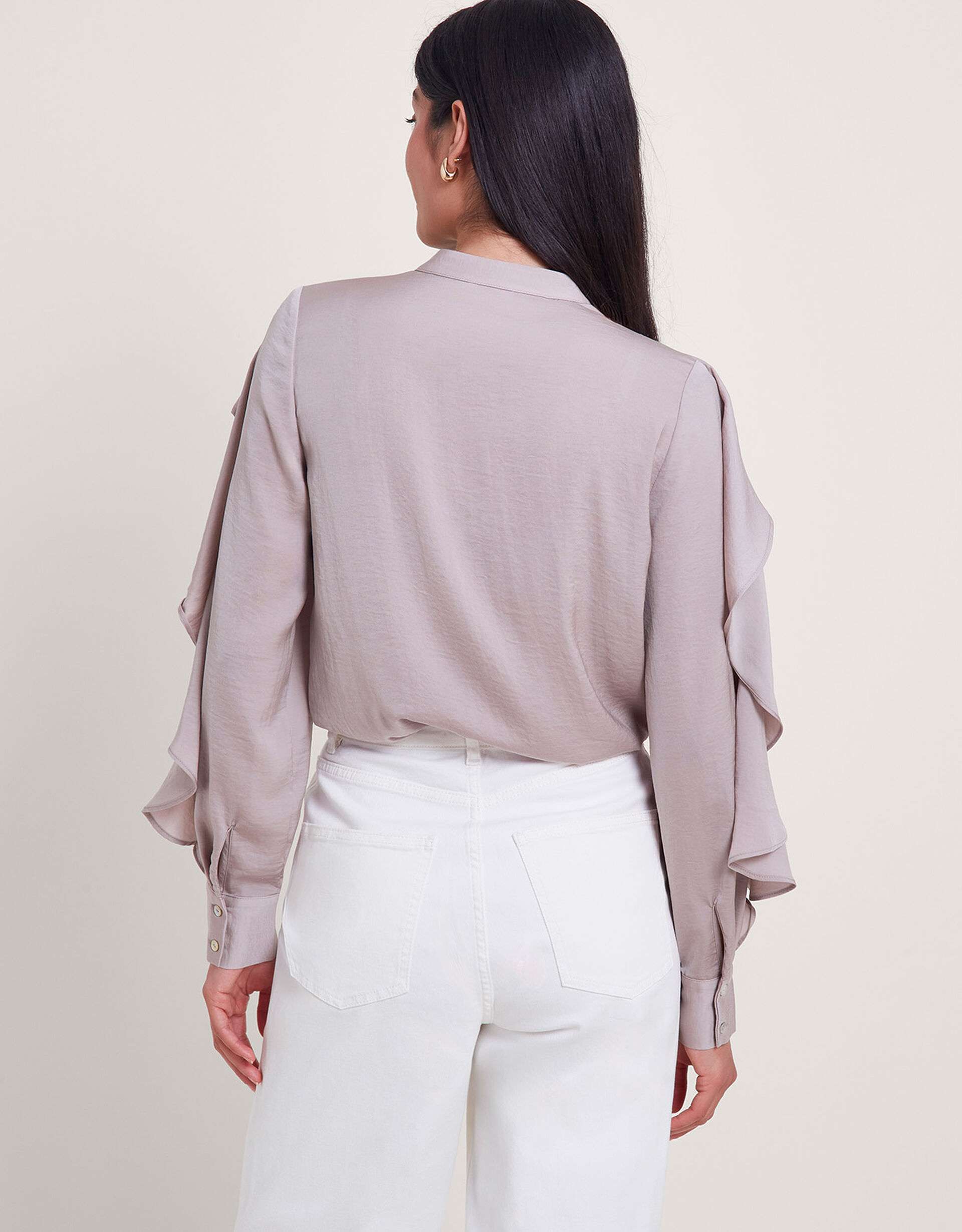 Lola Satin Ruffle Blouse Mink | Blouses & Shirts | Monsoon UK.