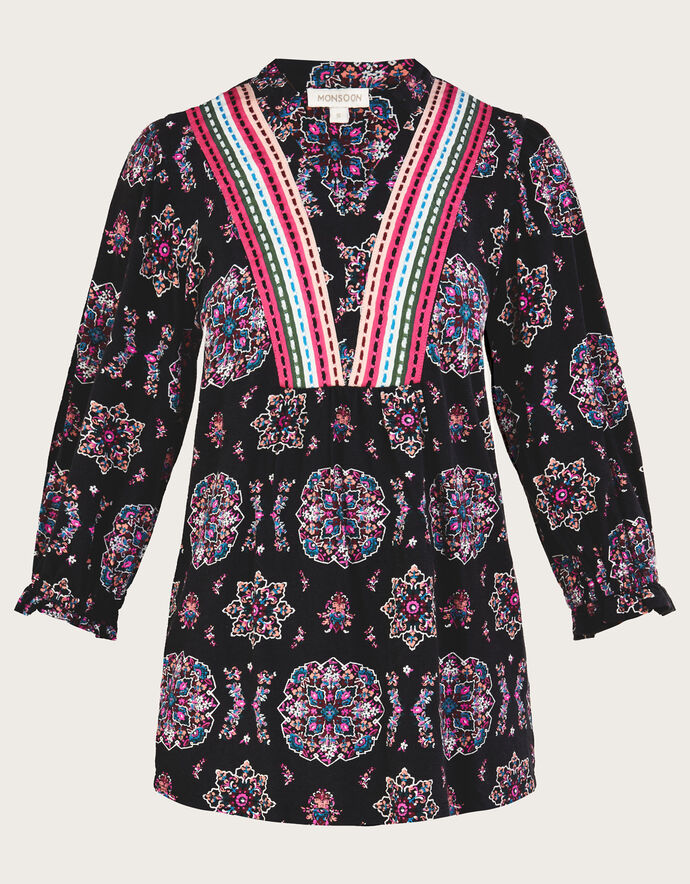 Embroidered Tape Pull Over Jersey Top Black | Blouses & Shirts ...