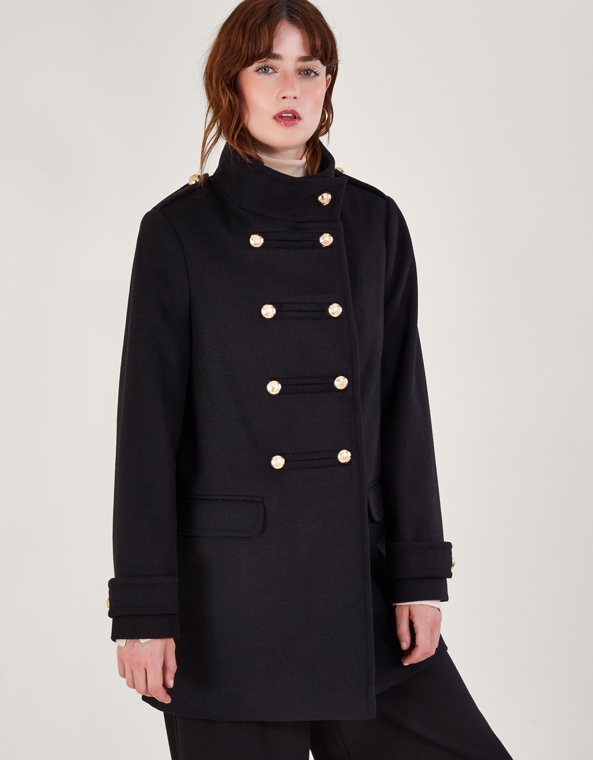 Phoebe Double Breasted Pea Coat Black