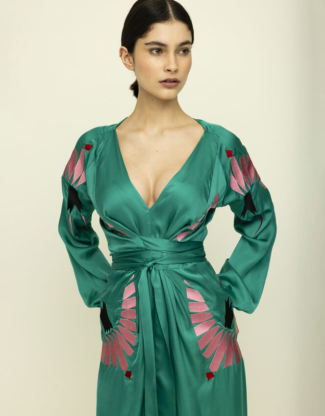 Tallulah & Hope Aziza Regular Embroidered Wrap Dress Green