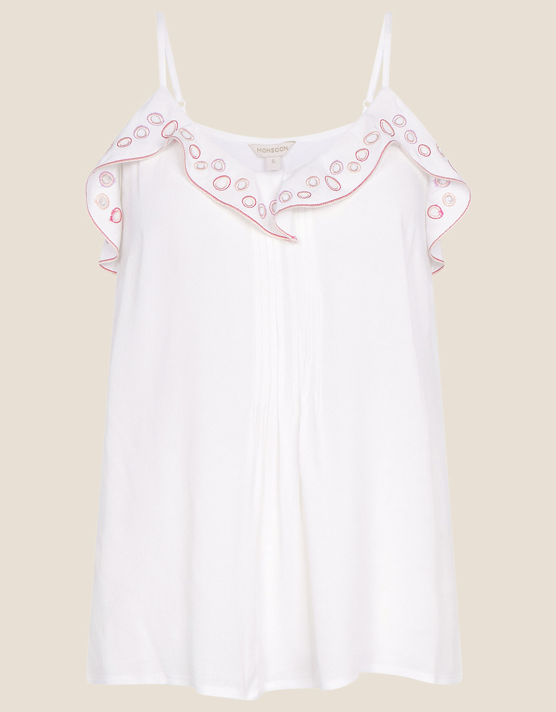 Ruffled Embroidered Cami with LENZING™ ECOVERO™ Ivory