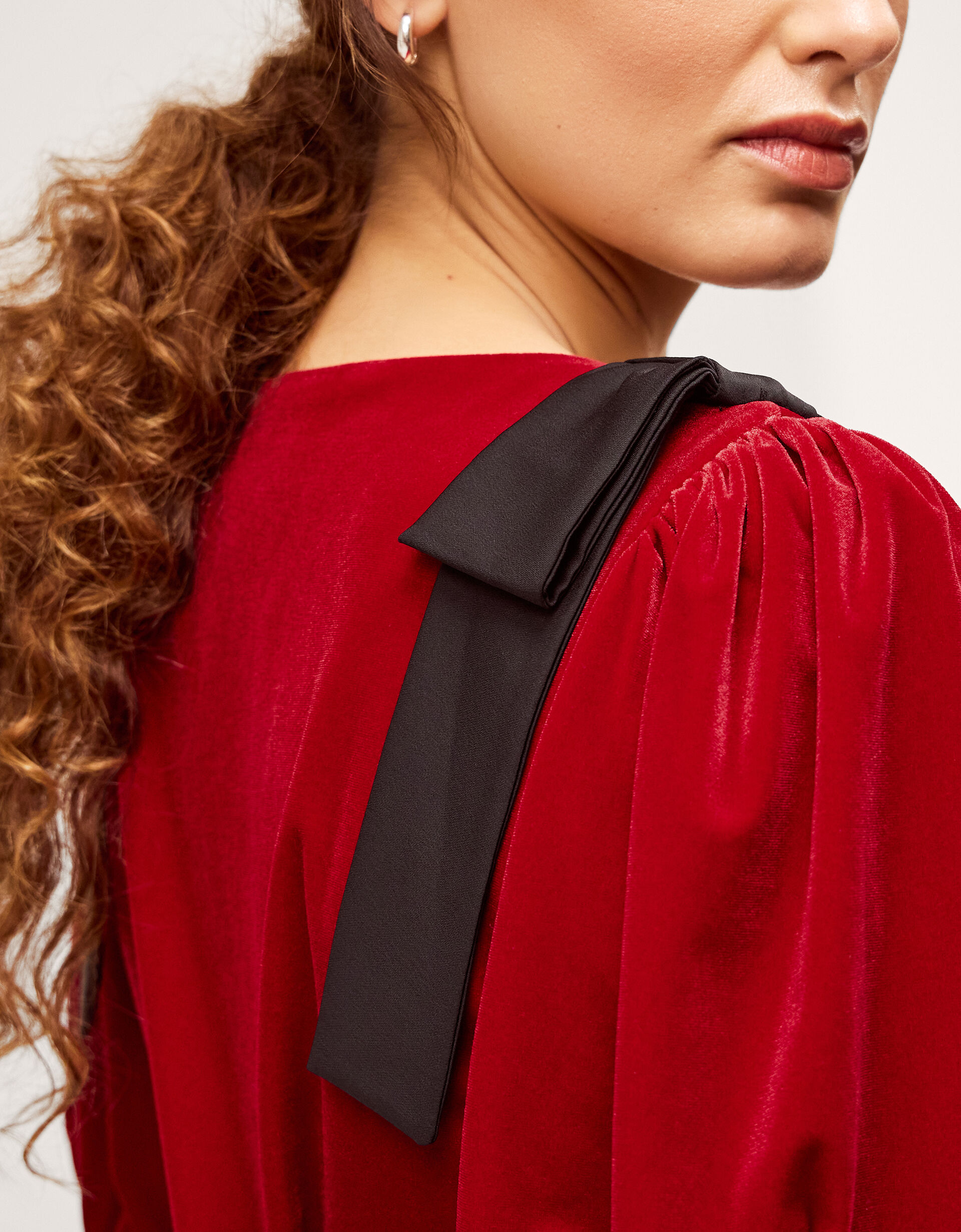 Betty Bow Velvet Midi Dress Red