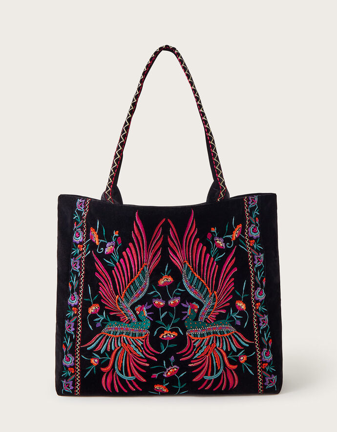 Beatrice Bird Embroidered Velvet Tote Bag