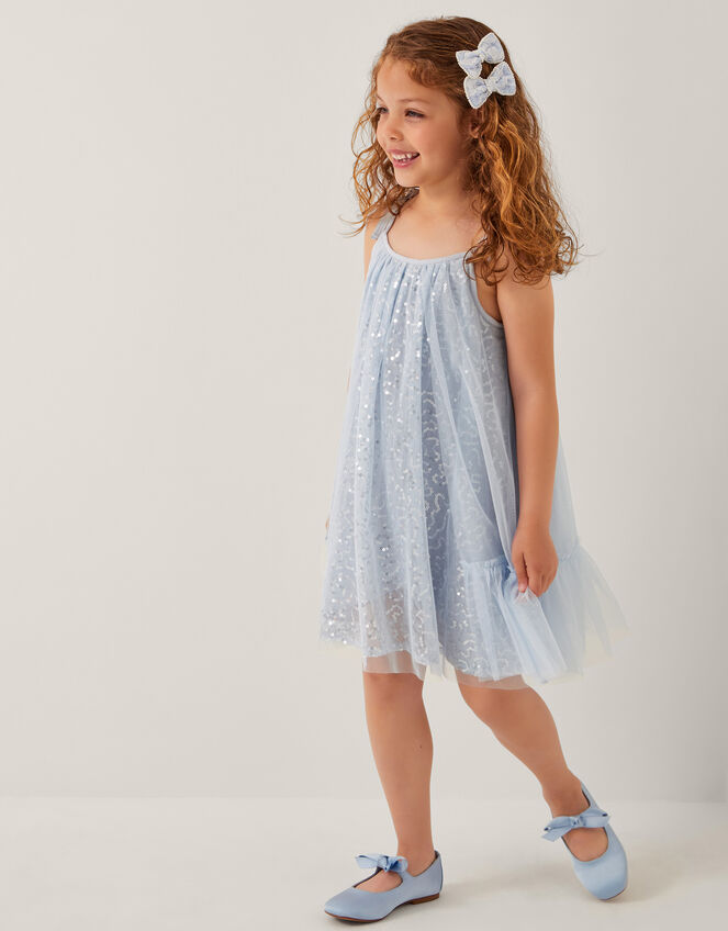 Rosalee Sequin Tulle Swing Dress Blue | Girls' Dresses | Monsoon UK.