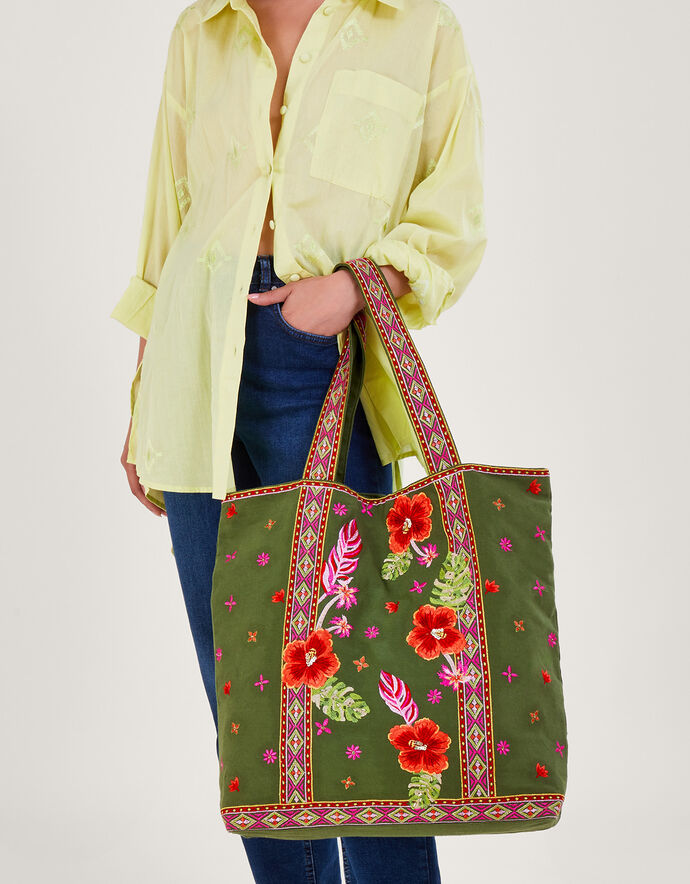 Floral Embroidered Tote Bag