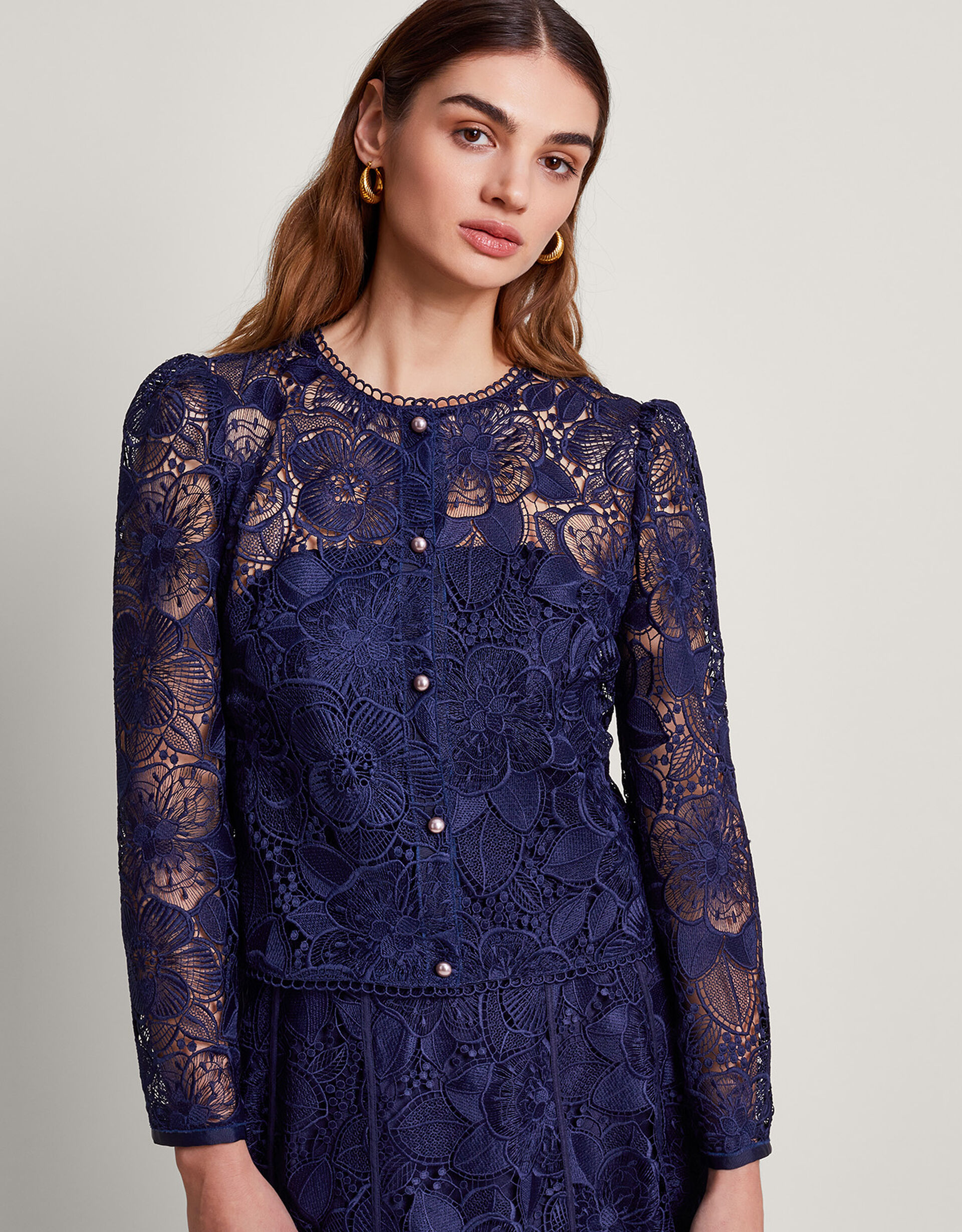 Abelia Lace Jacket Blue | Women's Jackets | Monsoon UK.