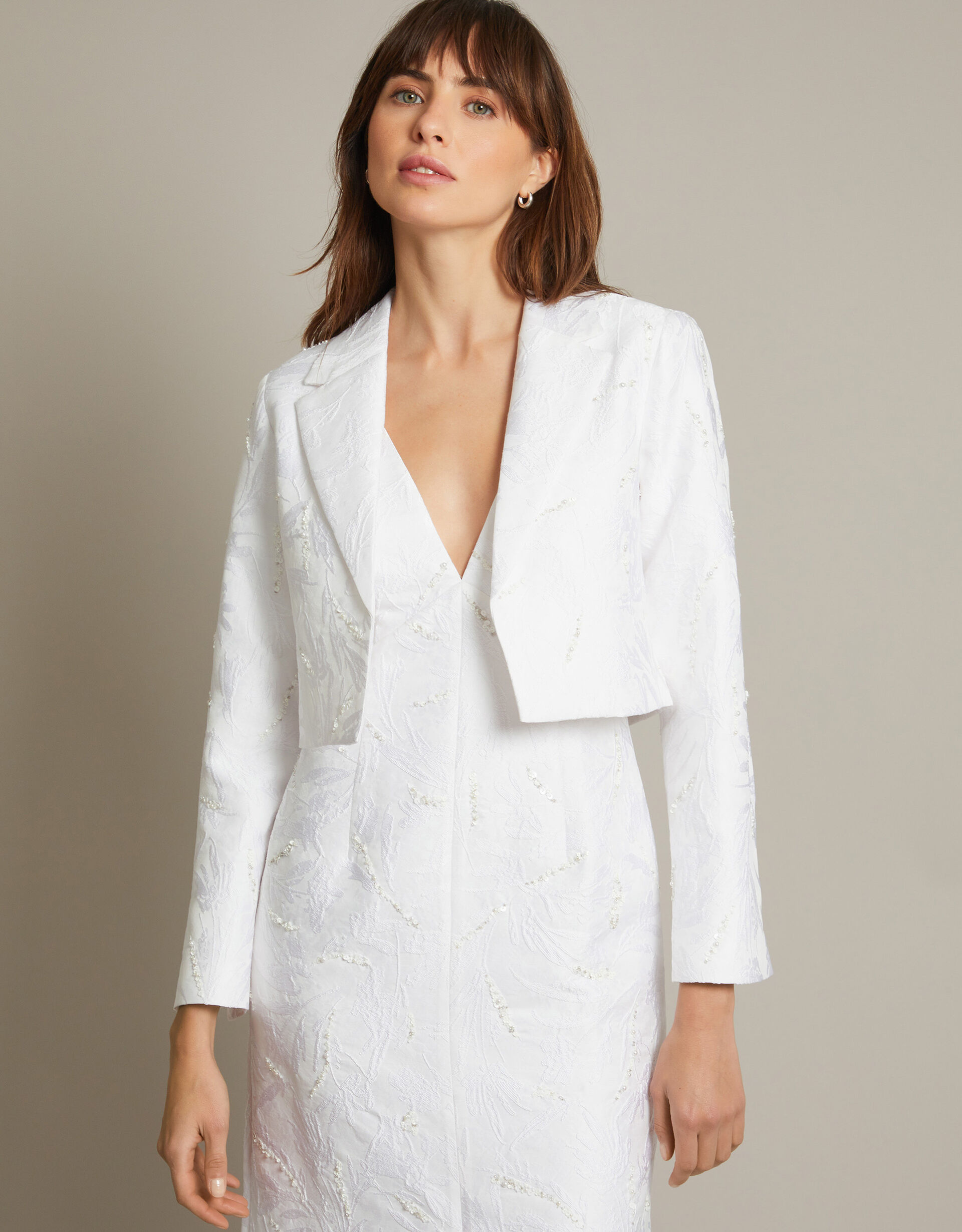 Faye Hand-Beaded Jacquard Cropped Bridal Jacket Ivory | Women's Jackets ...