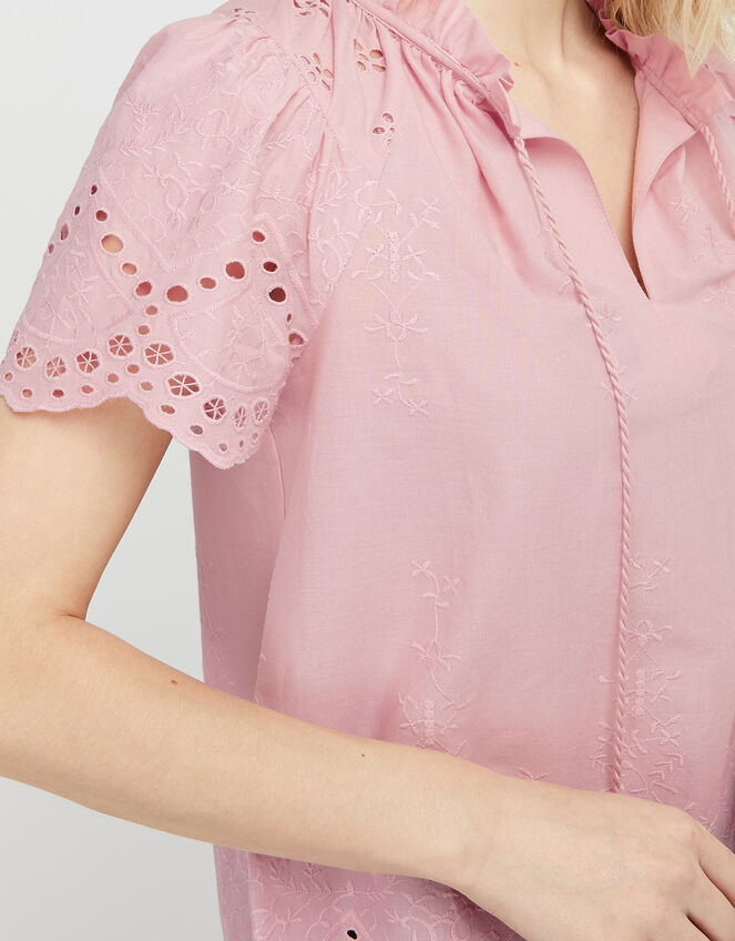 Suzie Schiffli Top in Organic Cotton Pink | Tops & T-shirts | Monsoon UK.