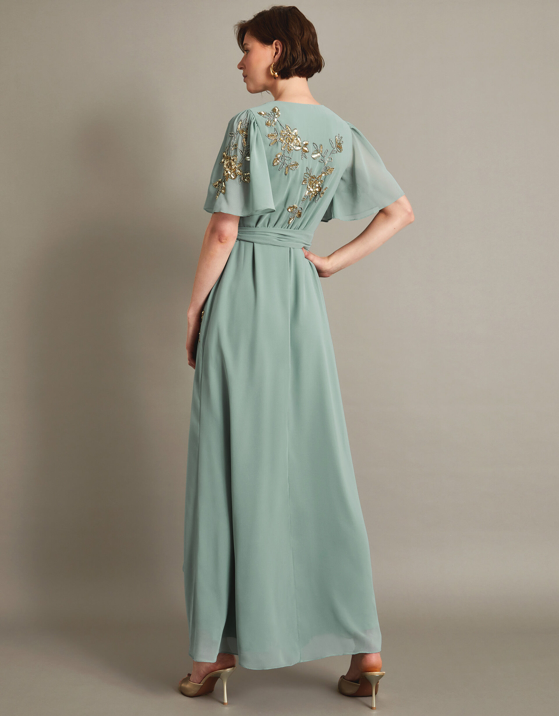 Sarah Embellished Wrap Dress Green | Evening Dresses | Monsoon UK.