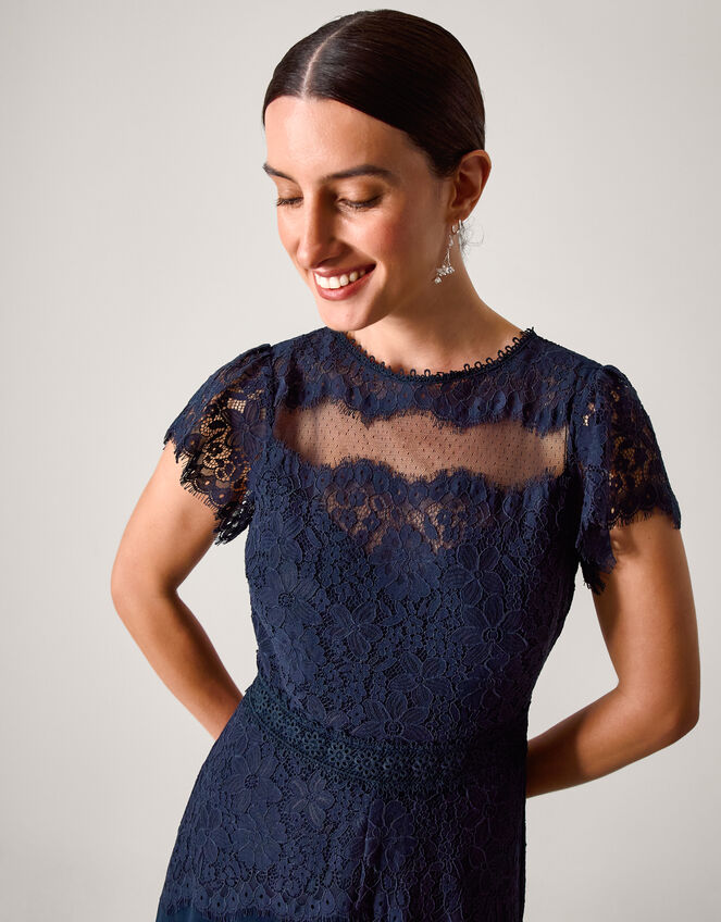 Monike Short Sleeve Lace Bridesmaid Dress Blue | Evening Dresses ...