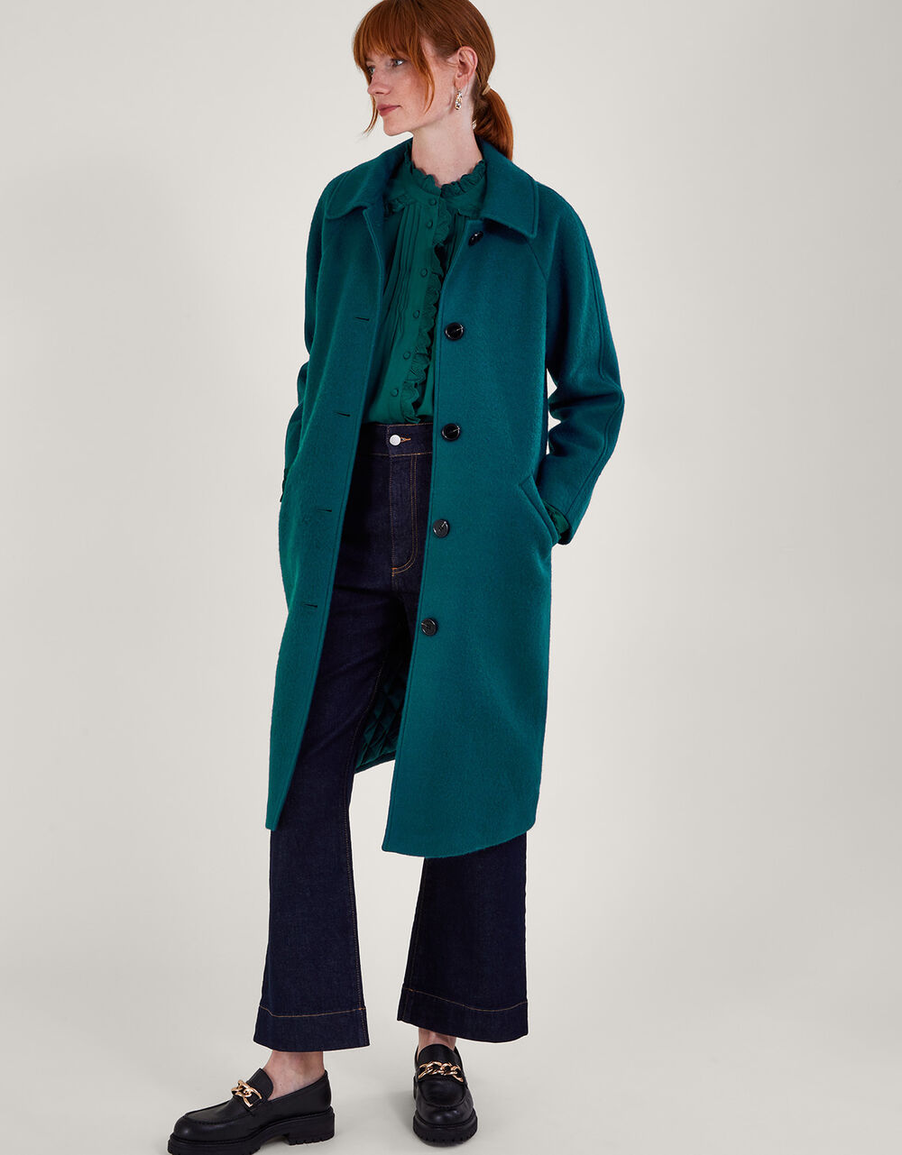 Farah Single Breasted Coat Teal | Women's Coats | Monsoon UK.