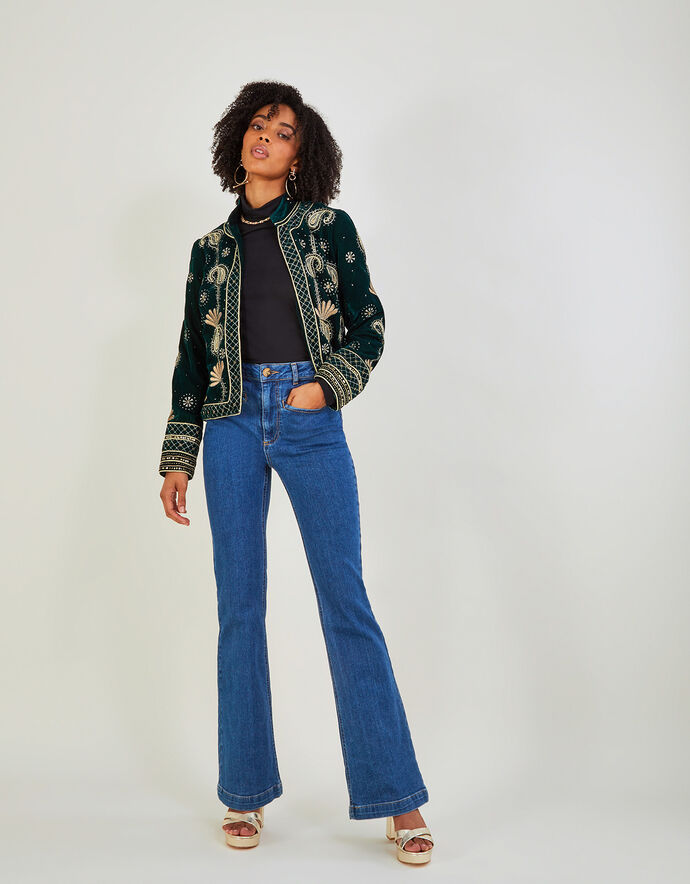 Violet Embellished Velvet Jacket Green