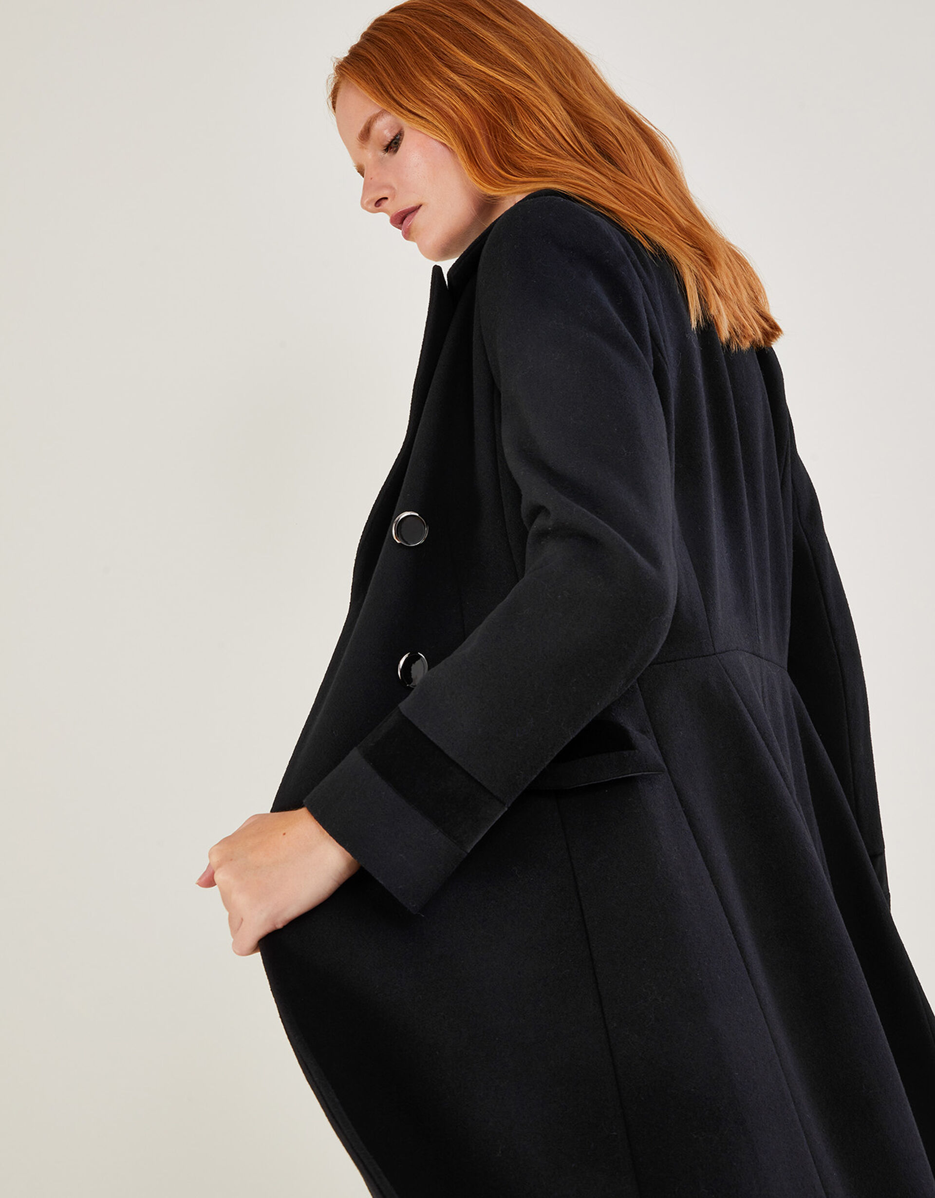 Serena Velvet Detail Coat Black