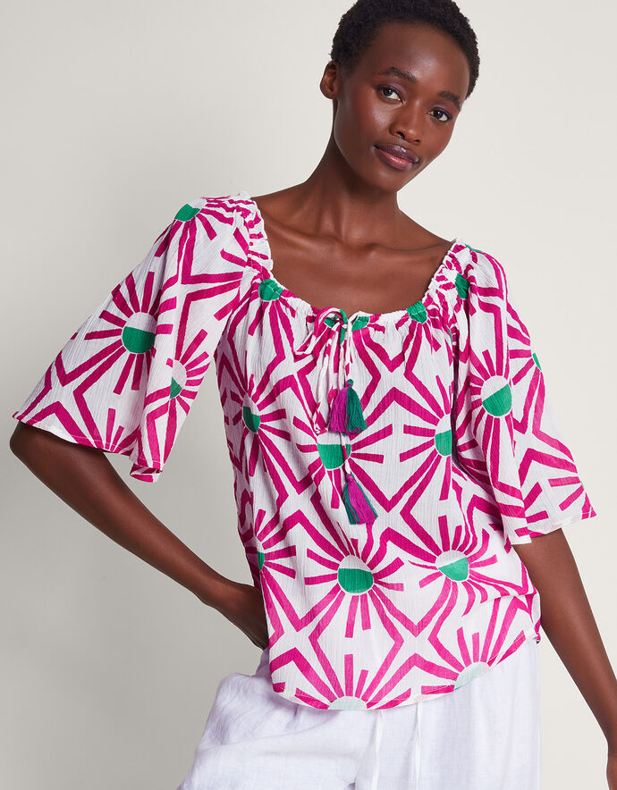 Zamora Geometric Print Sun Top Pink | Tops & T-shirts | Monsoon UK.