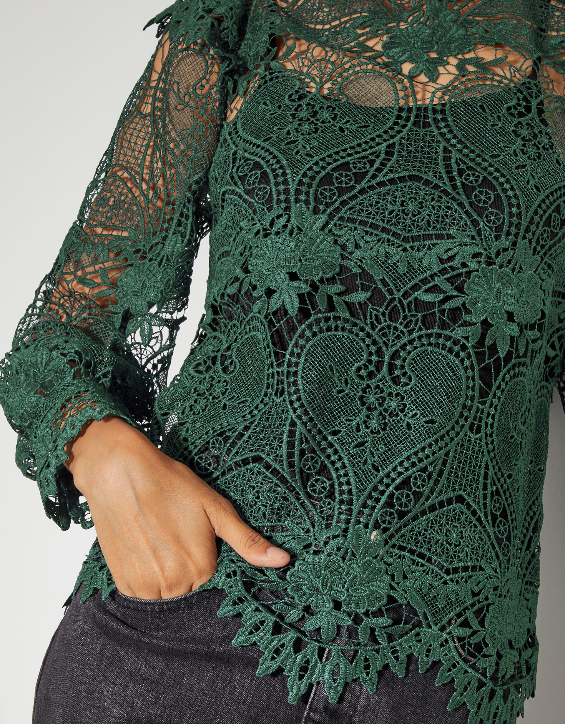 Lucy Lace Long Sleeve Blouse Teal