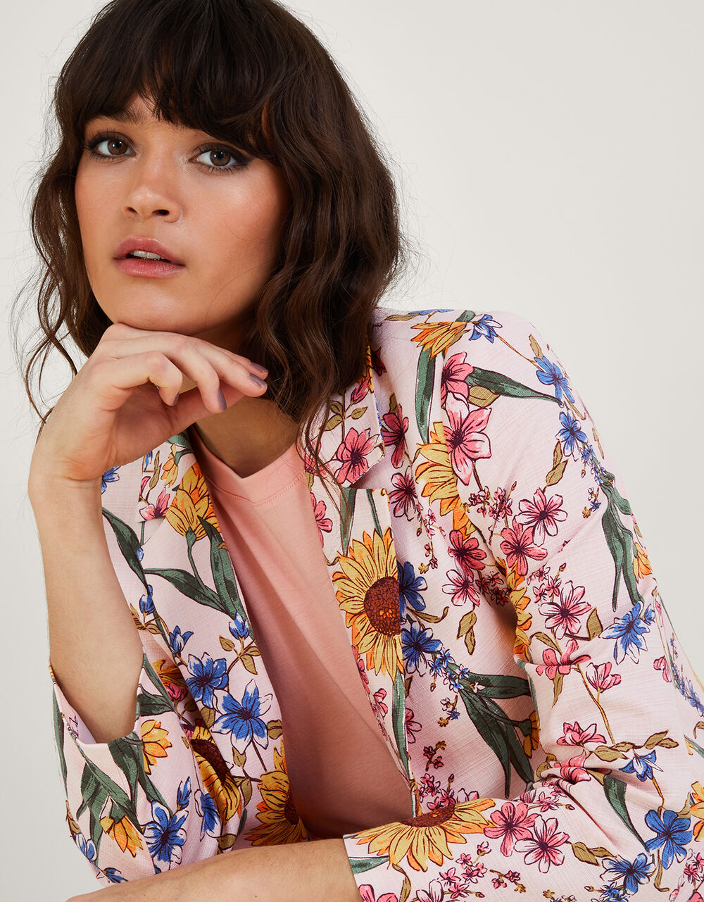 Leilah Sunflower Print Jacket with Sustainable Cotton Pink | Women's ...