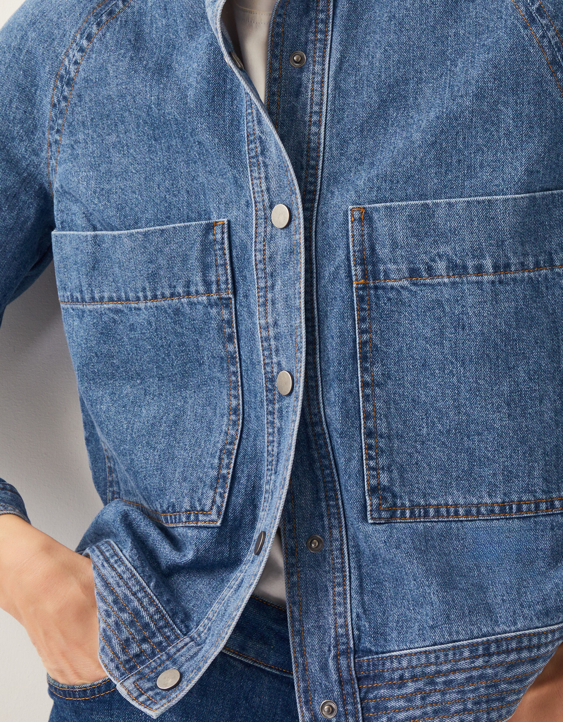 Binky Crop Collarless Denim Jacket Blue | Casualwear | Monsoon UK.