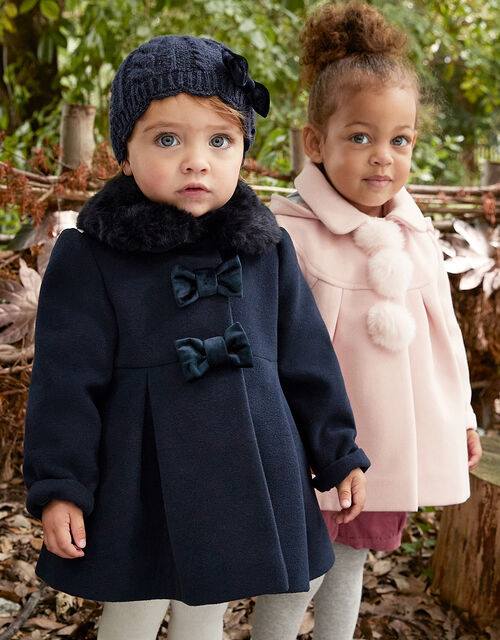 Baby Velvet Bow Swing Coat Blue | Baby Girl Coats & Jackets | Monsoon UK.