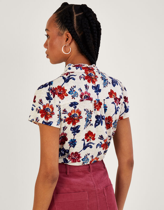 Printed Floral Cap Sleeve Linen Top Multi