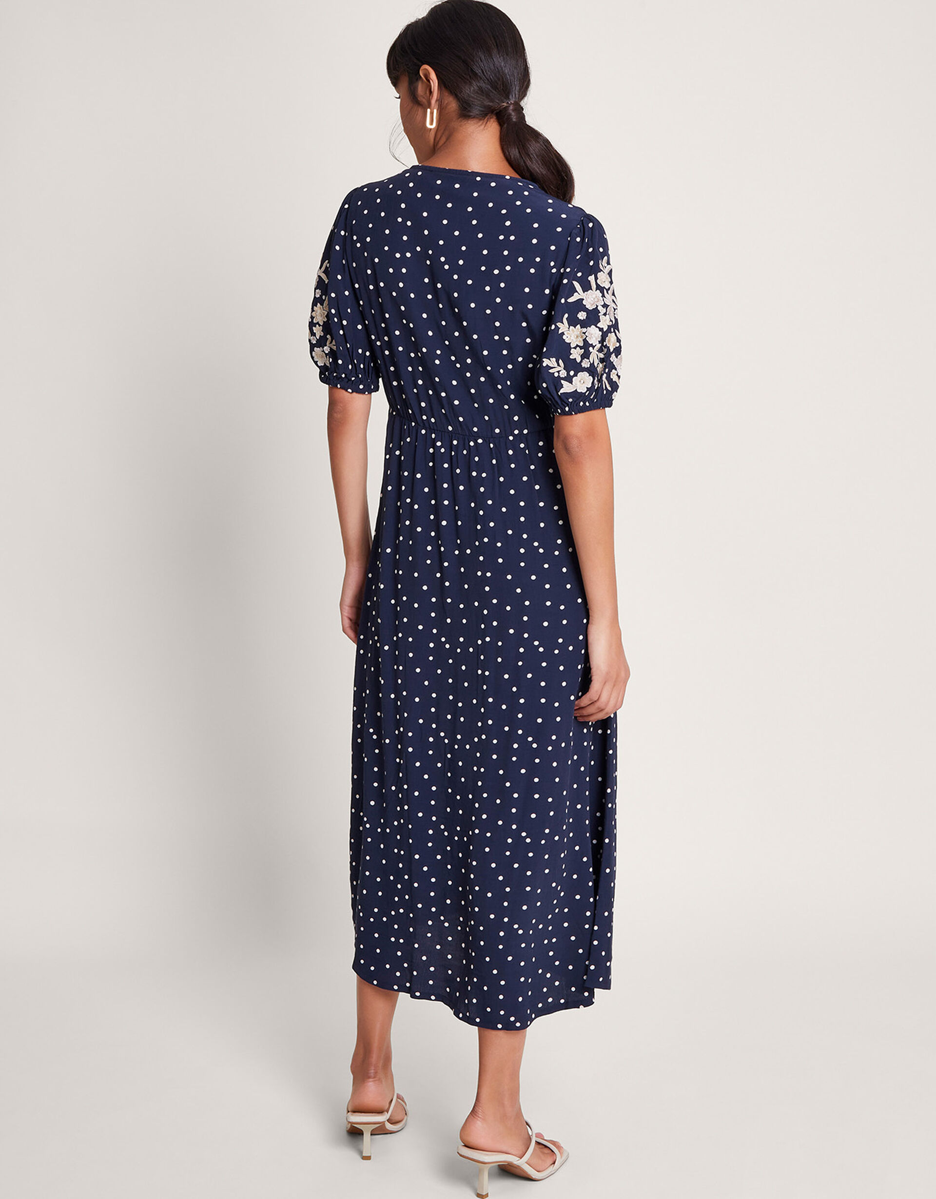 Tori Spot Embroidered Tea Dress Blue