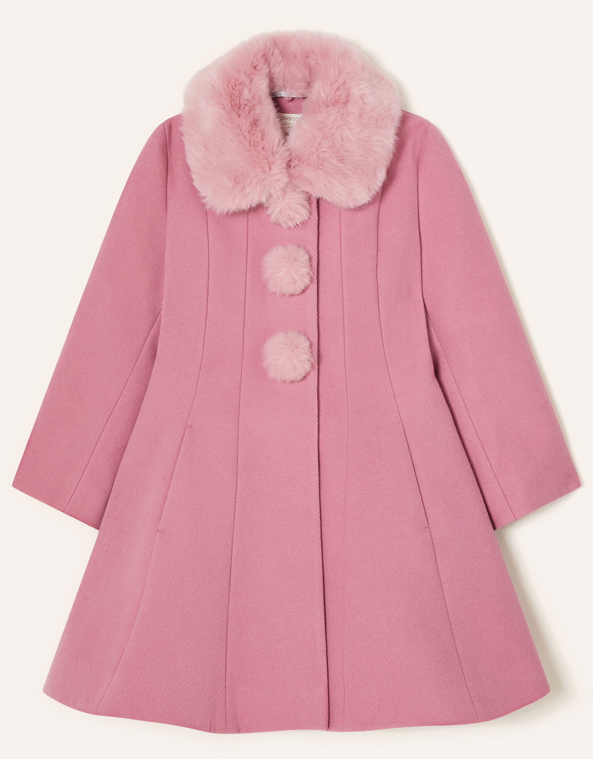 Fluffy Pom-Pom Swing Coat Pink | Girls' Coats & Jackets | Monsoon UK.