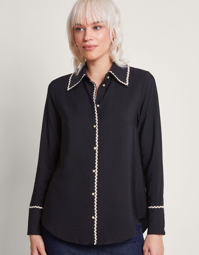 Rhea Ric Rac Embroidered Blouse Black